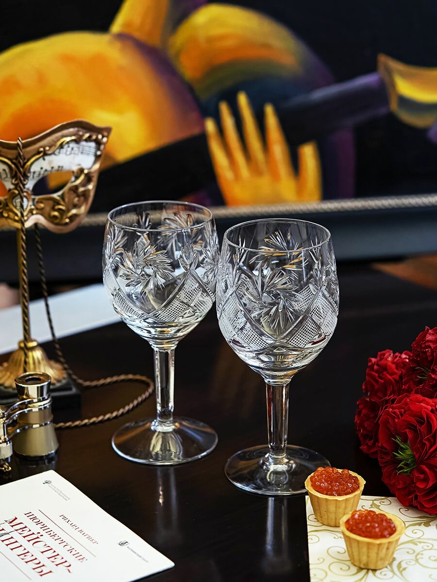 Хрустальные бокалы для белого и красного вина, объем 250 мл, фужеры набор 2 шт, Неман