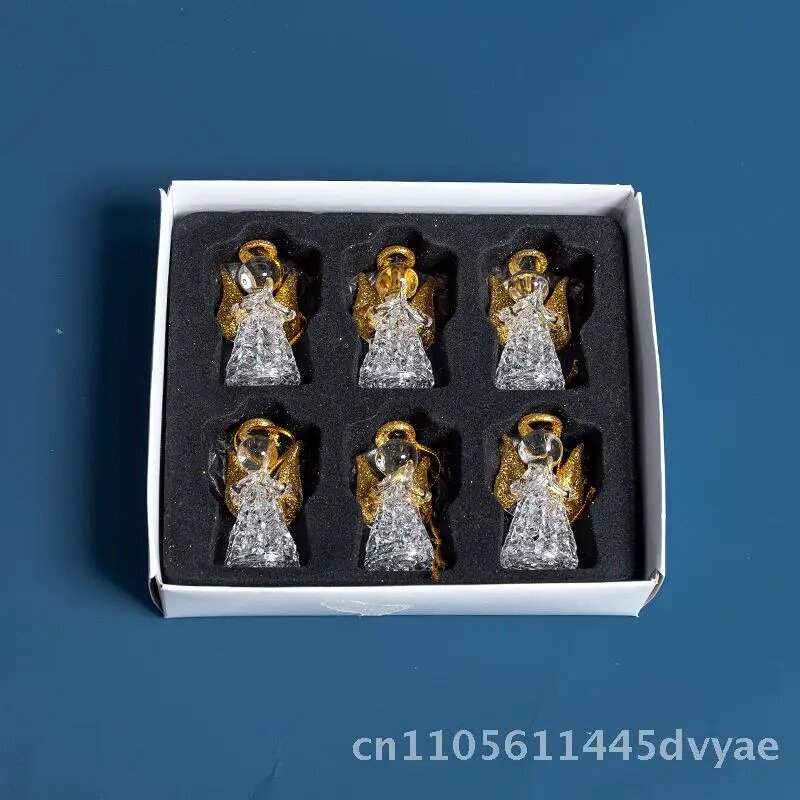 Хрустальные подвески-ангелы для елки 6 шт. Medium gold 6 pack