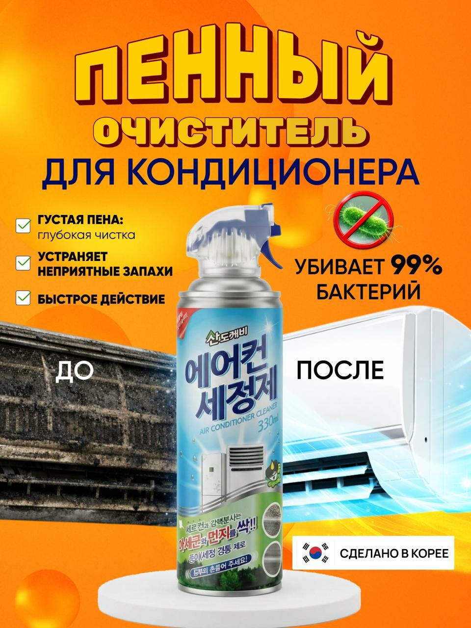 Чистящее средство универсальное Sandokkaebi Корея, 330 мл очиститель для кондиционеров