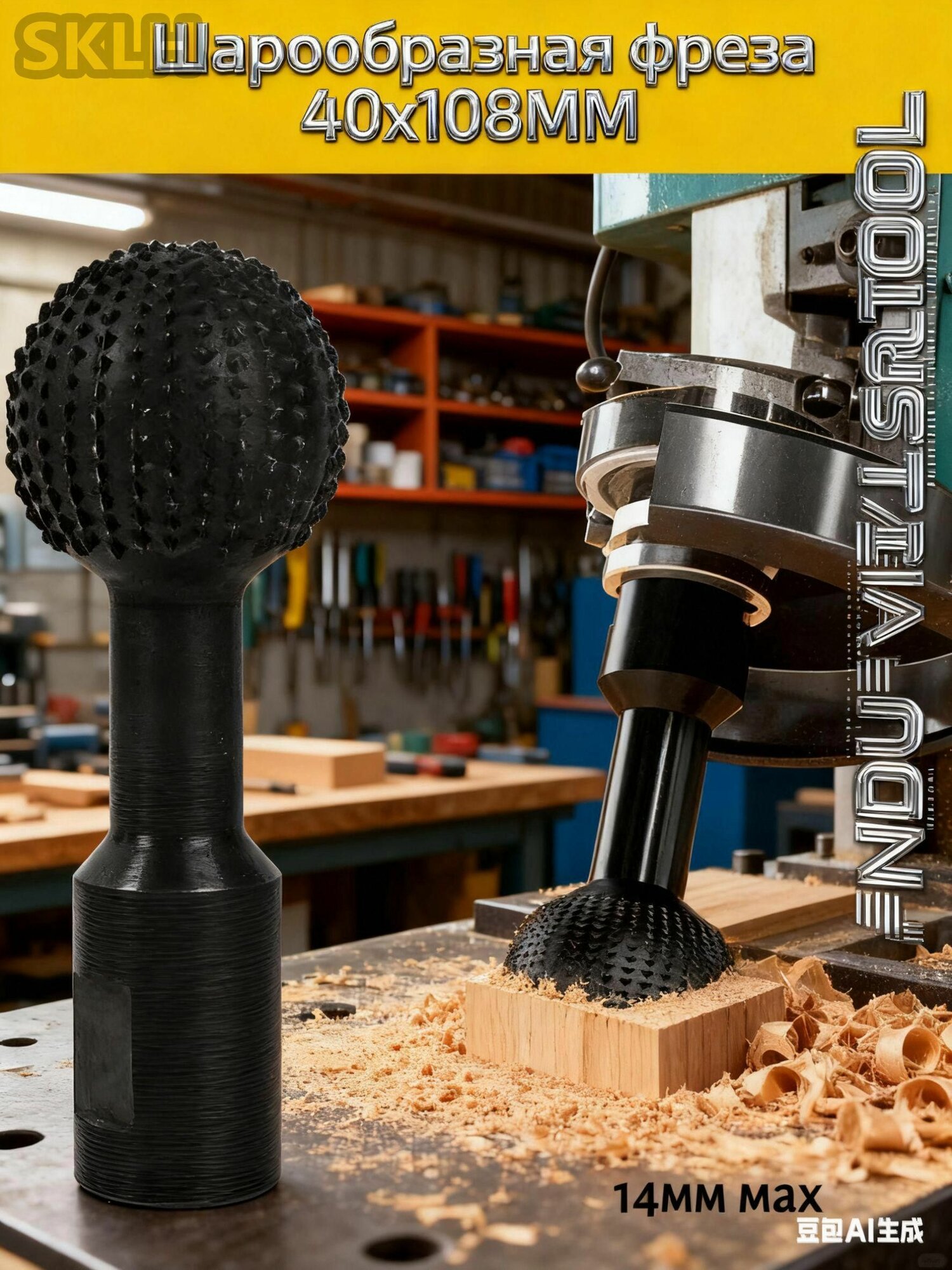Шарообразная фреза для объемно-фигурных работ по дереву 40х108хМ14 max 6000 об/мин