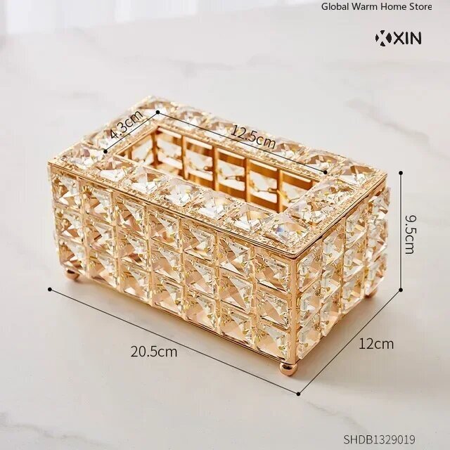 Коробка для салфеток "Crystal Tissue Box", золотая, с инкрустацией, 1 шт.