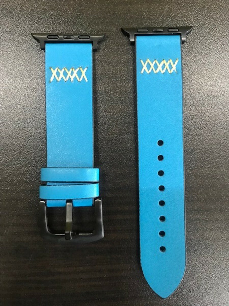 Ремешок для Apple Watch 42/44/45/49 mm, искусственная кожа, ярко-голубой