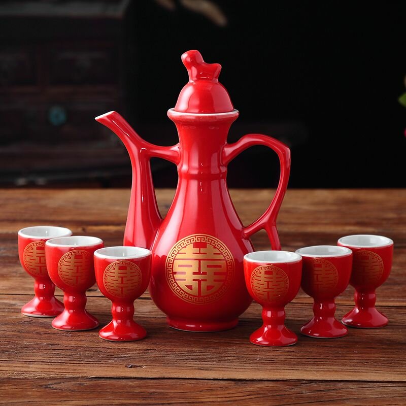 ⭐Кубок для тостов на свадьбу в китайском стиле, винный горшок для банкета, праздничный разделитель для вина, керамический набор для вина с драконом и фениксом⭐