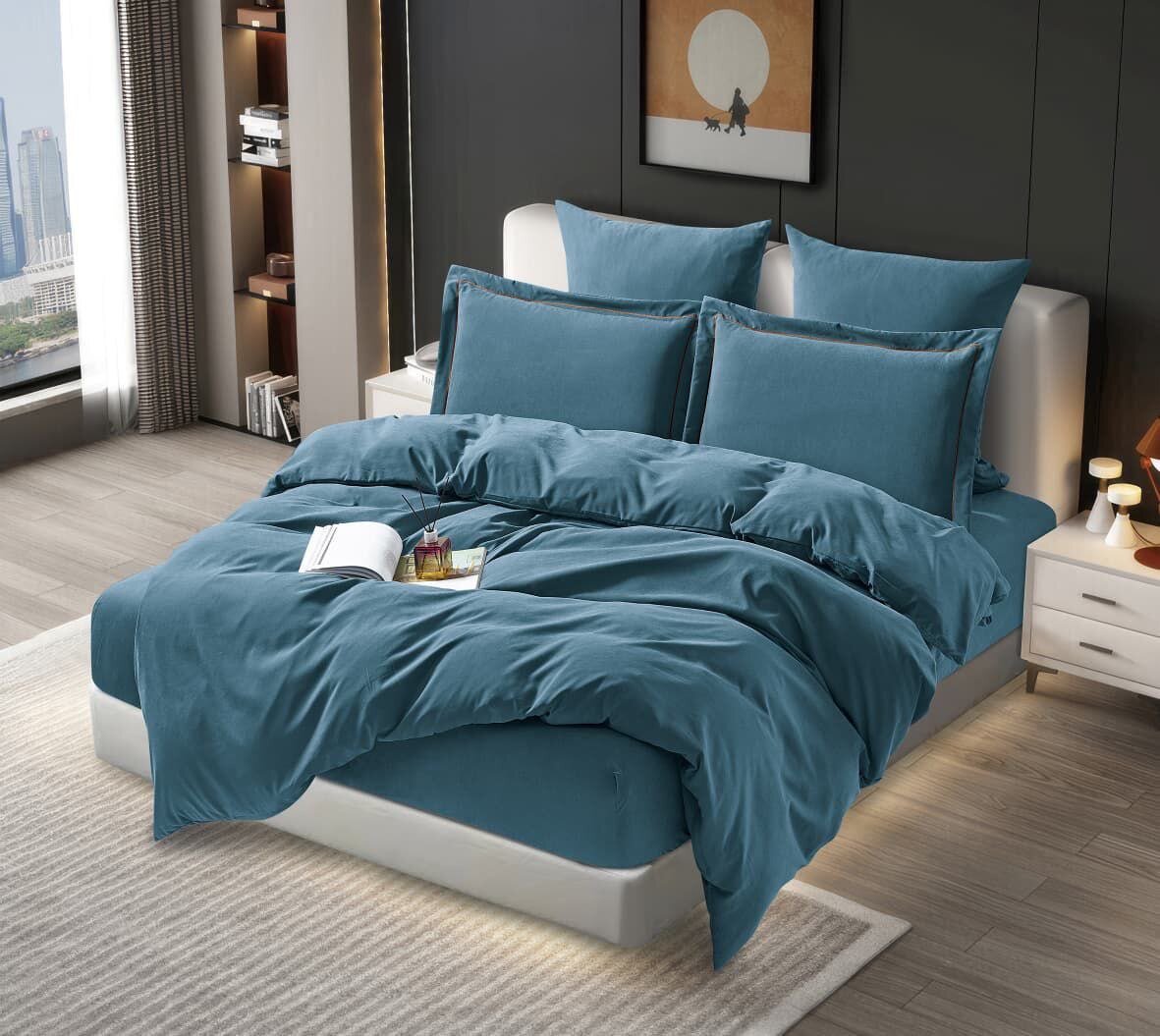 Комплект постельного белья бархатный Сатин размер 1.5 полуторный простыня на резинке