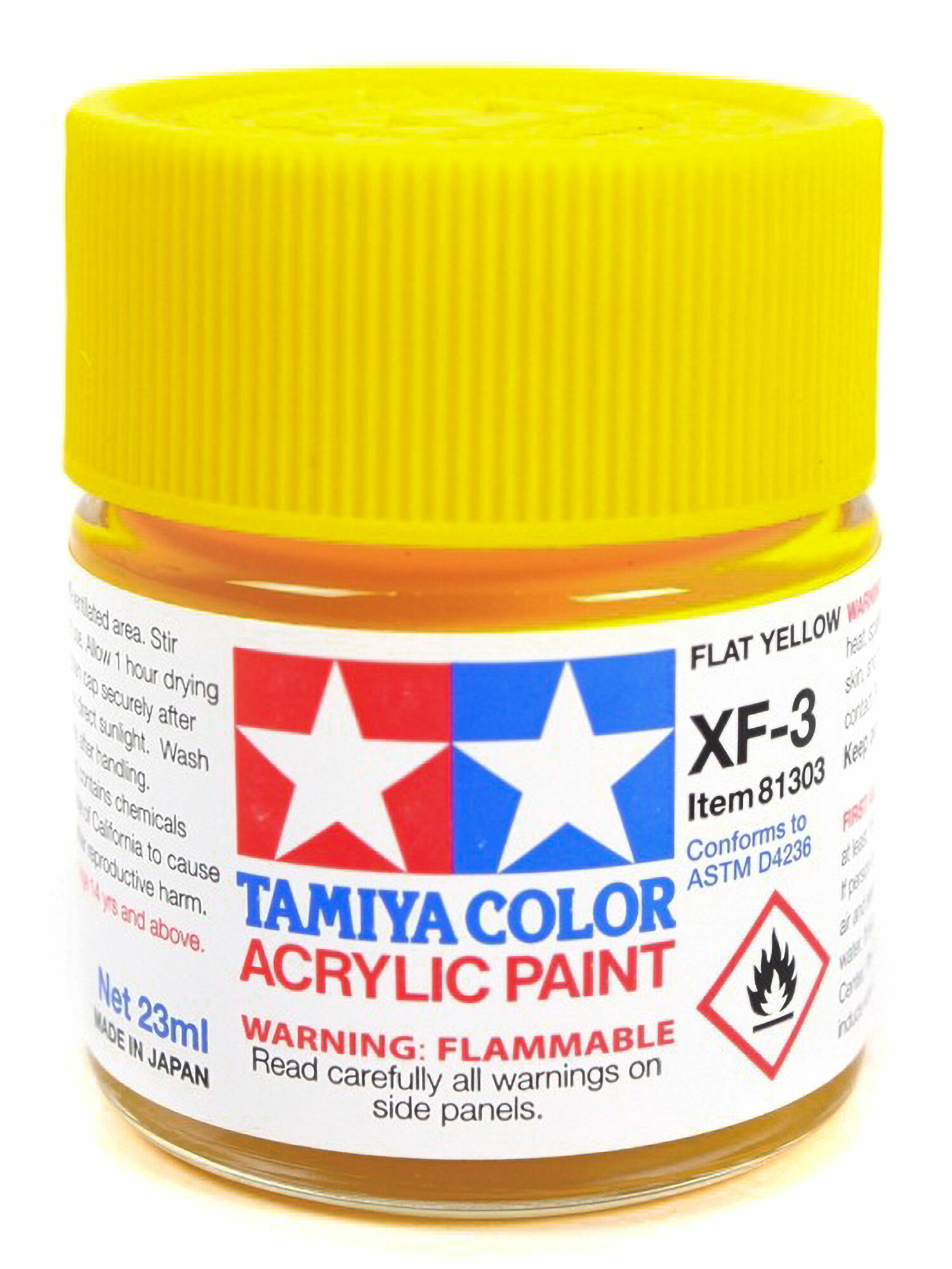 Краска акриловая Tamiya Color XF-3 Yellow 81303 желтая матовая, 23 мл