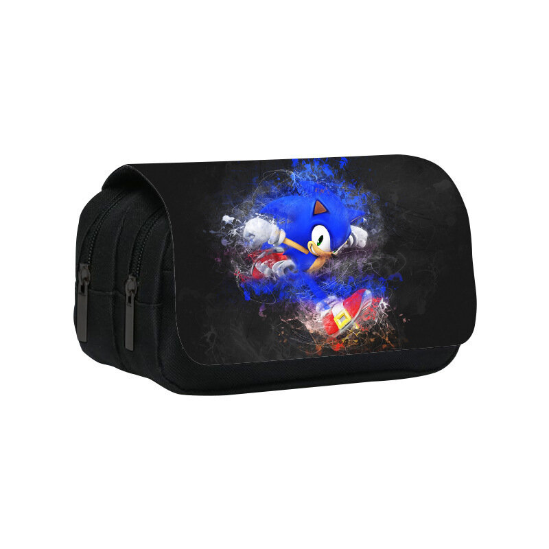 2026SONIC Аниме Соник Печатный холст Студенческая канцелярская коробка Пенал Двухслойный Большой объем Студенческий пенал на молнии