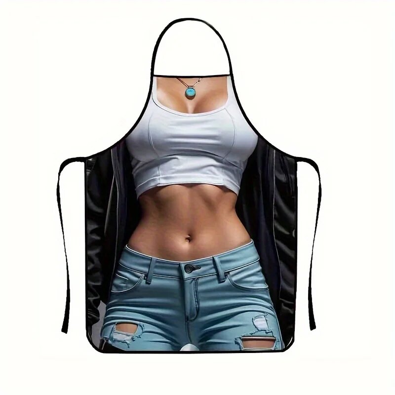 1 шт. шикарный сексуальный фартук в уличном стиле — полиэстер, легкий, дизайн для кухни и столовой, милый фартук