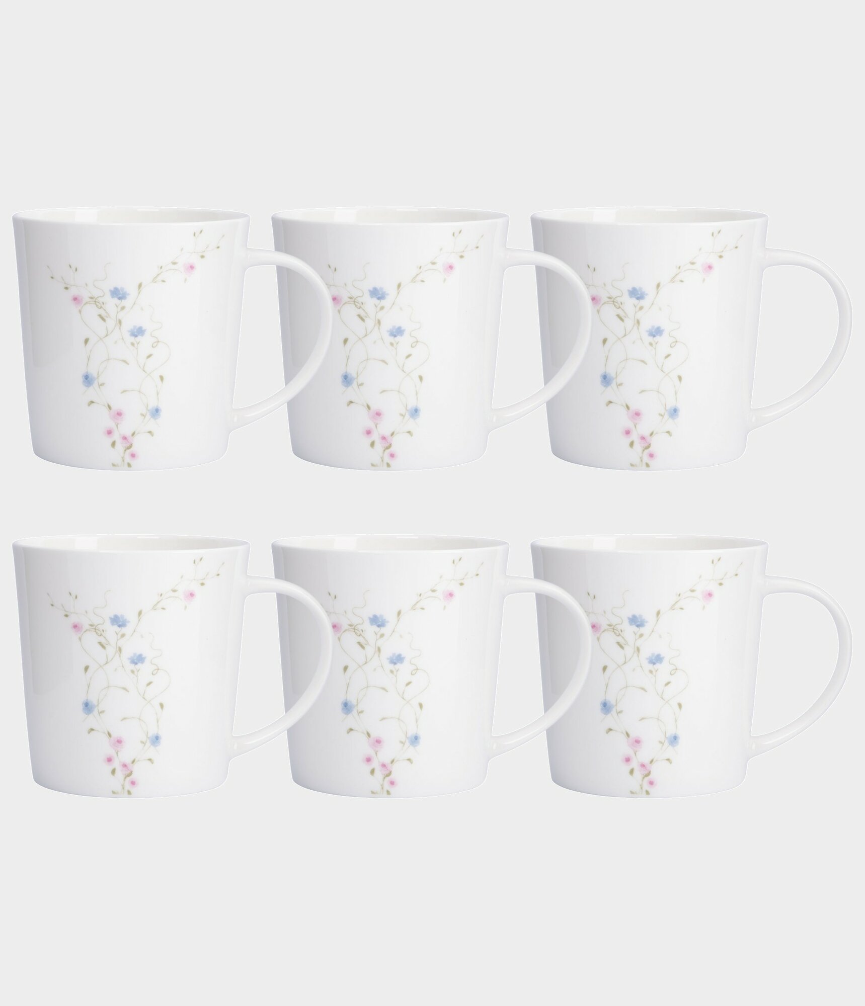 Кружка, 450 мл, 6 шт, костяной фарфор, белая, Цветы, Gentle garden (Anna Lafarg)