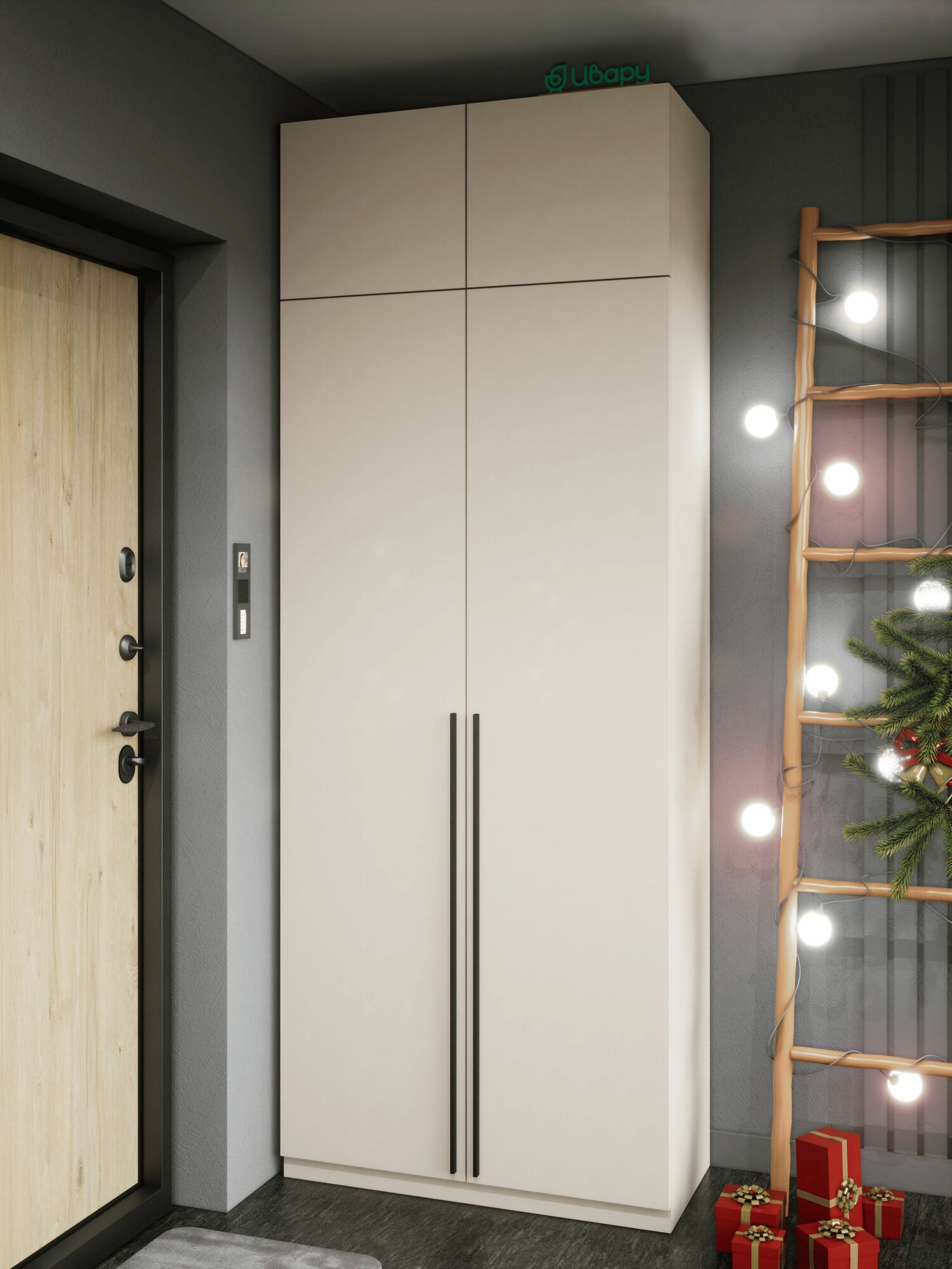 Распашной шкаф для одежды и хранения вещей Николь 2 Ивару с полками, со штангой, с доводчиками 90x40x240 см кашемир / черный