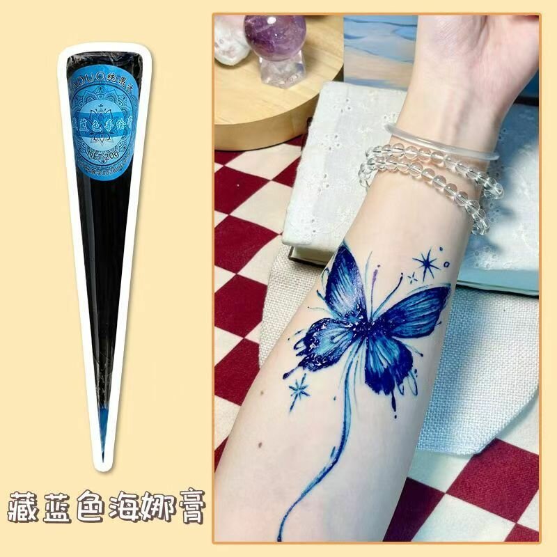 Темно-синяя паста хны для рисования на руках, натуральный экстракт растения джауга для рисования татуировок на руках, натуральная, водостойкая и долговечная.