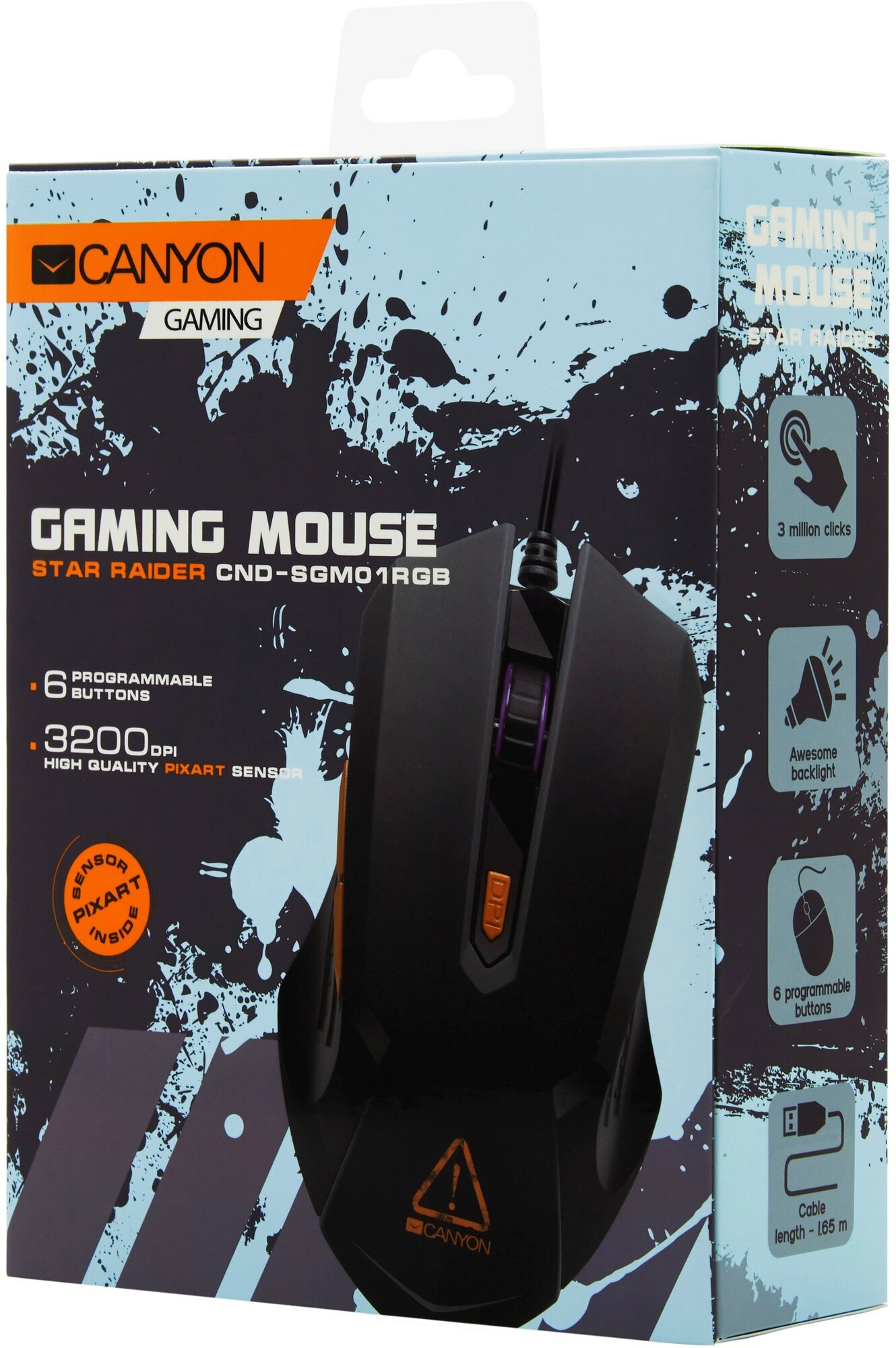 Игровая мышь CANYON Star Raider GM-1, 6 кнопок, до 3200dpi (CND-SGM01RGB)