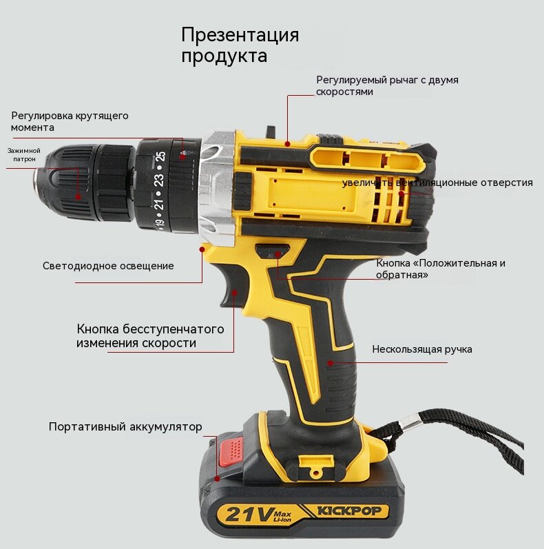 Двухскоростная литиевая электродрель, ручная электродрель, электрическая отвертка, бытовая электродрель