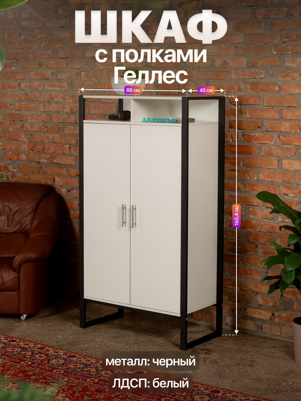 Шкаф распашной для спальни и прихожей лофт Геллес черный/белый