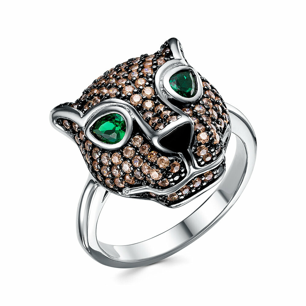 Кольцо, серебро, 925 проба, эмаль, фианит