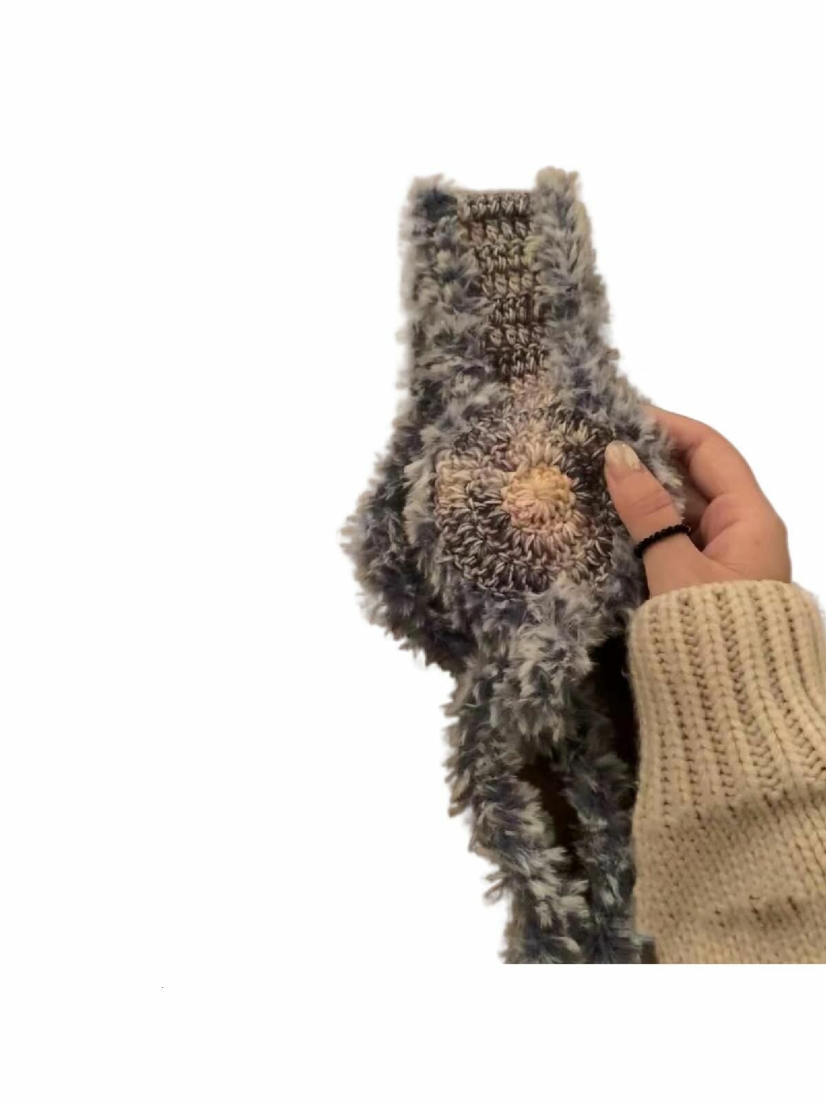 Наушники меховые, Вязаные шерстяные наушники градиентного цвета_синий