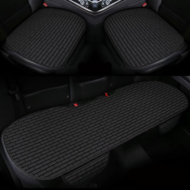 Черный 3-местный комплект антипробковый льняной чехол для сидений автомобиля, подходит для всех сезонов, полный набор