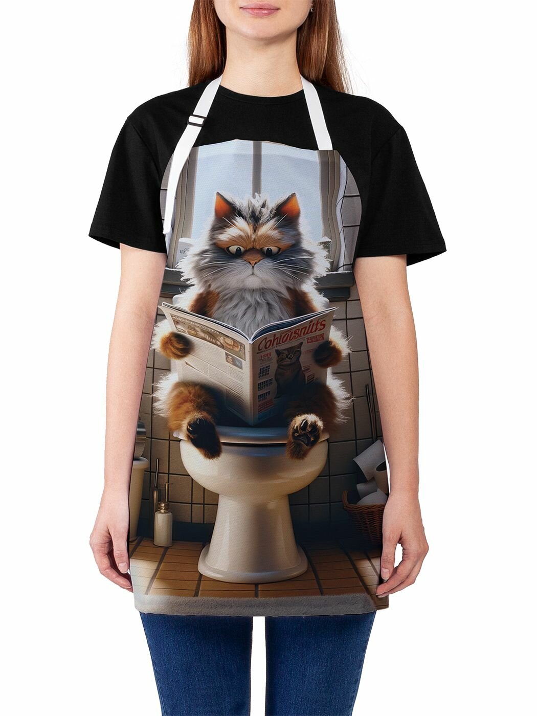 Фартук кухонный тканевый "Кошачья пресса" 65х65х28 см, JoyArty