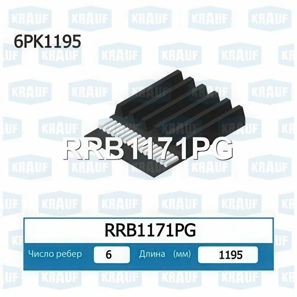 Ремень поликлиновой, L 1193-1196 мм для Хендай, КИА, Ниссан, Рено, БМВ, Мерседес, Фиат, Додж арт RRB1171PG