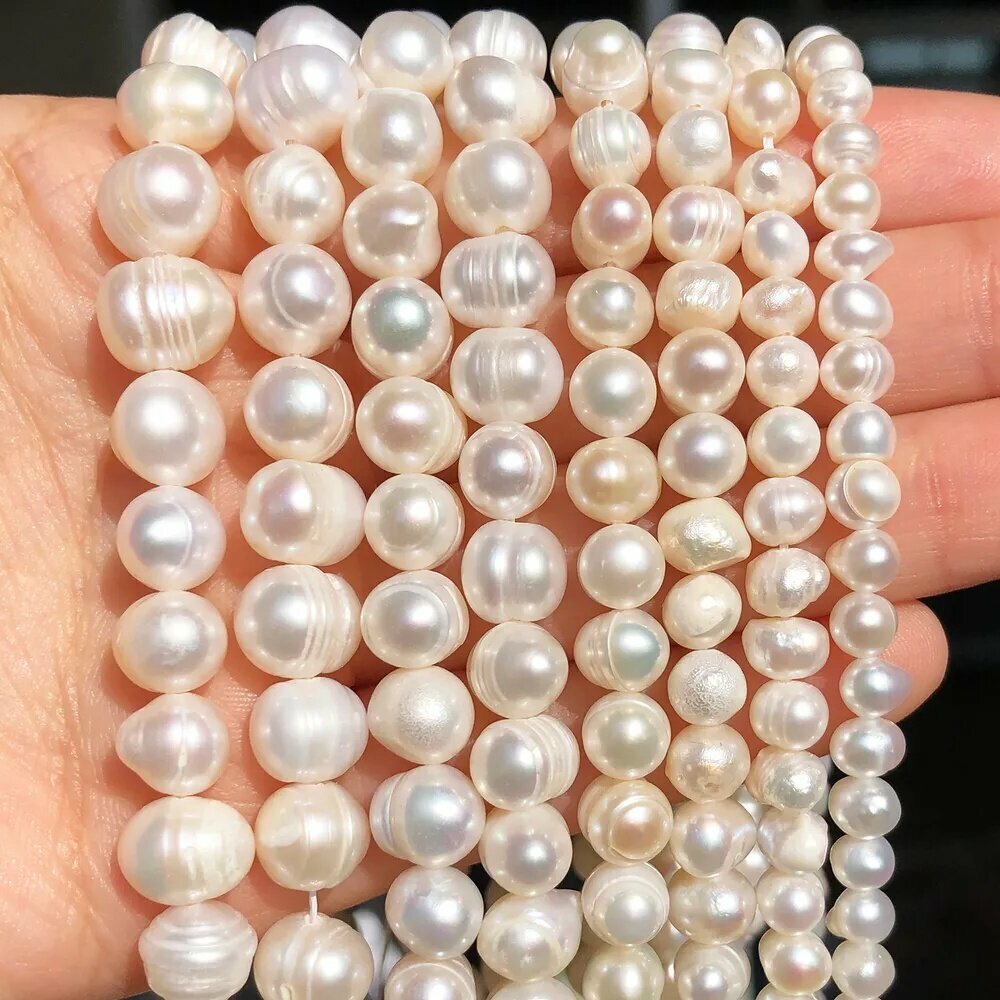 Бусины из жемчуга речного молочного цвета, 7-8 мм, около 53 шт
