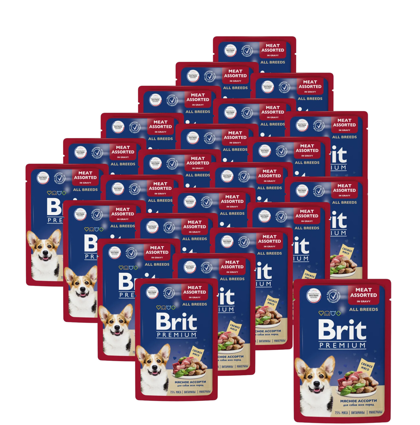 BRIT PREMIUM, Пауч для взрослых собак всех пород, Мясное ассорти в соусе, 85г x 24 шт.