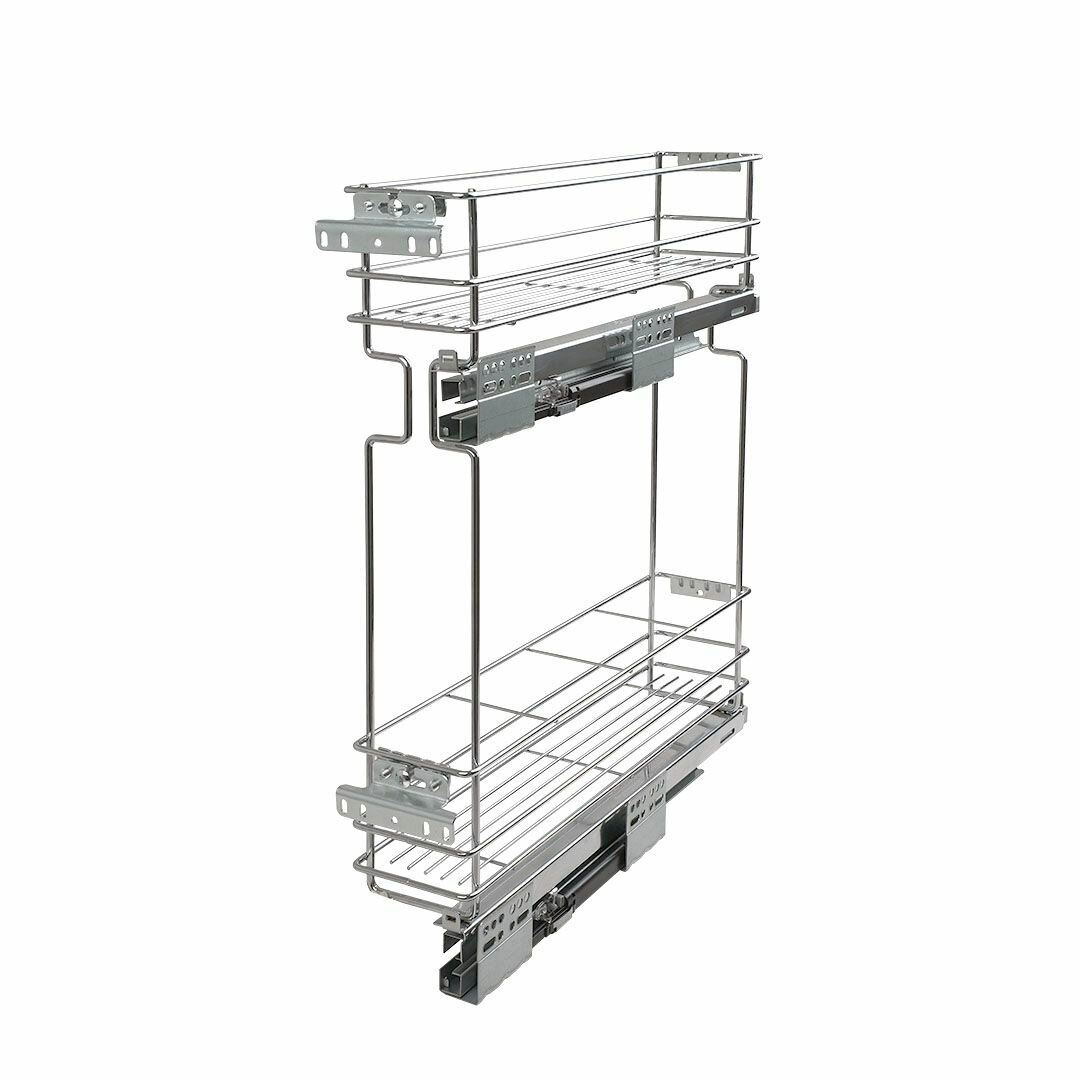 Выкатная корзина бутылочница с доводчиком в базу 150 мм правая, хром