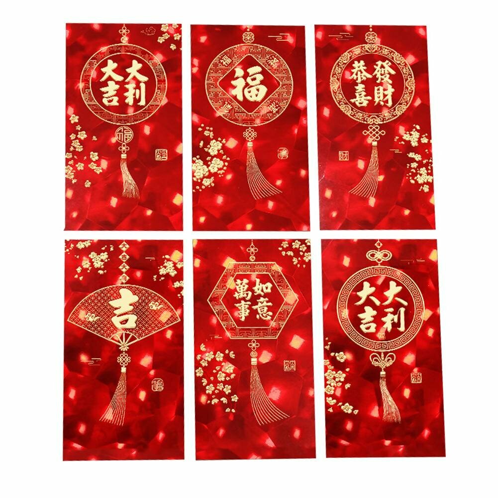 BaYuYPOO 6 шт. Красные конверты на Китайский Новый год, украшения для новогодних конвертов по лунному календарю, красный конверт-карман для денег, с тиснением фольгой