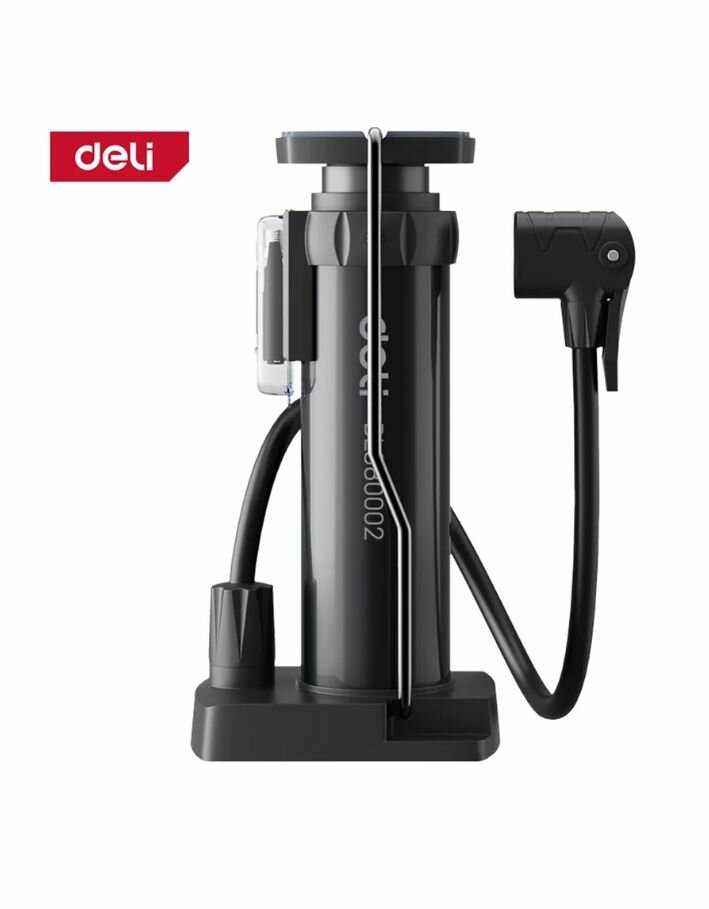 Насос ножной DELI DL880002 для велосипедов, мячей, матрасов, тюбинга и ватрушек (5,5 атм / 80 PSI, AV, FV, SV)