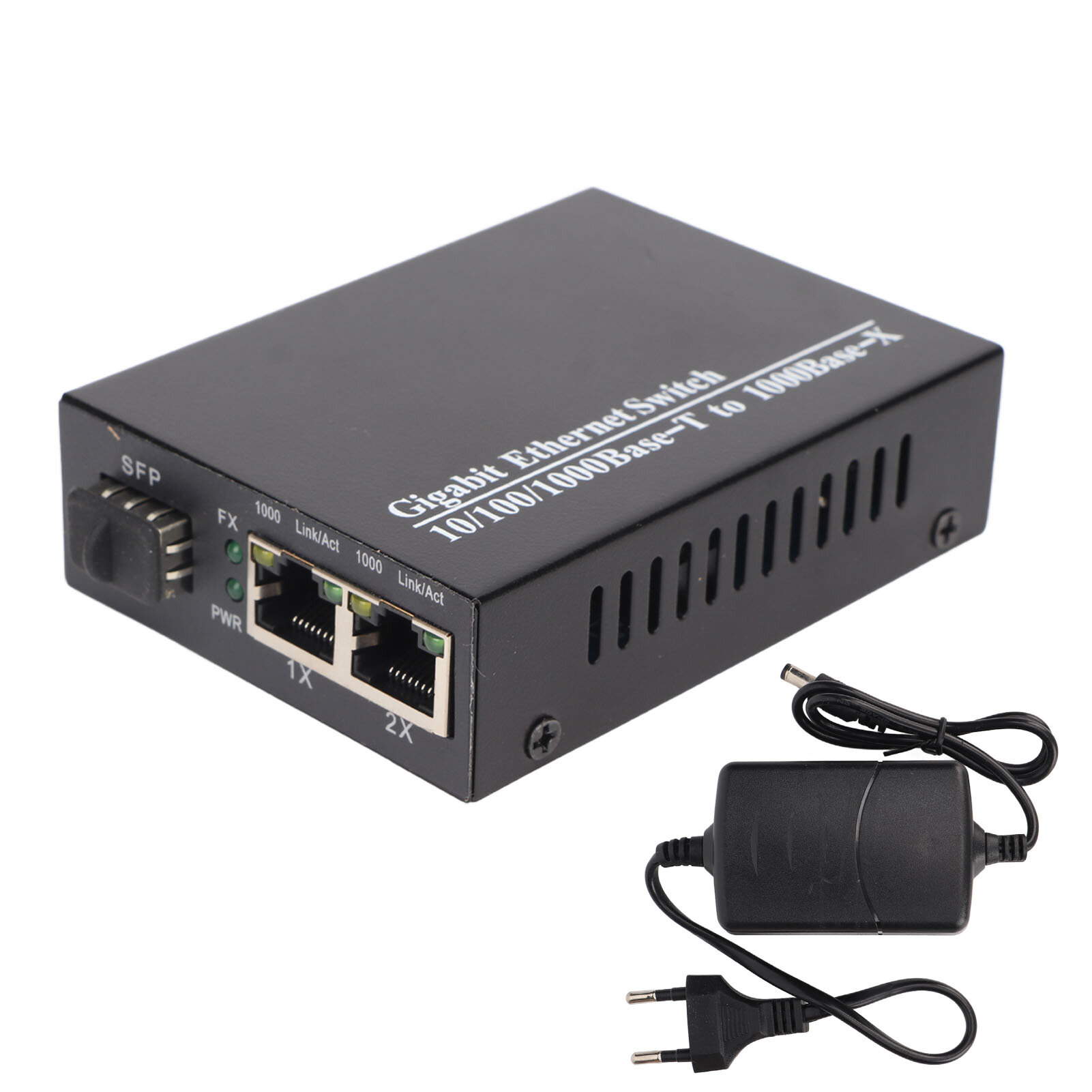 Оптический медиаконвертер gigabit sfp rj45 с多功能 совместимостью и блоком питания 100 240v с евровилкой