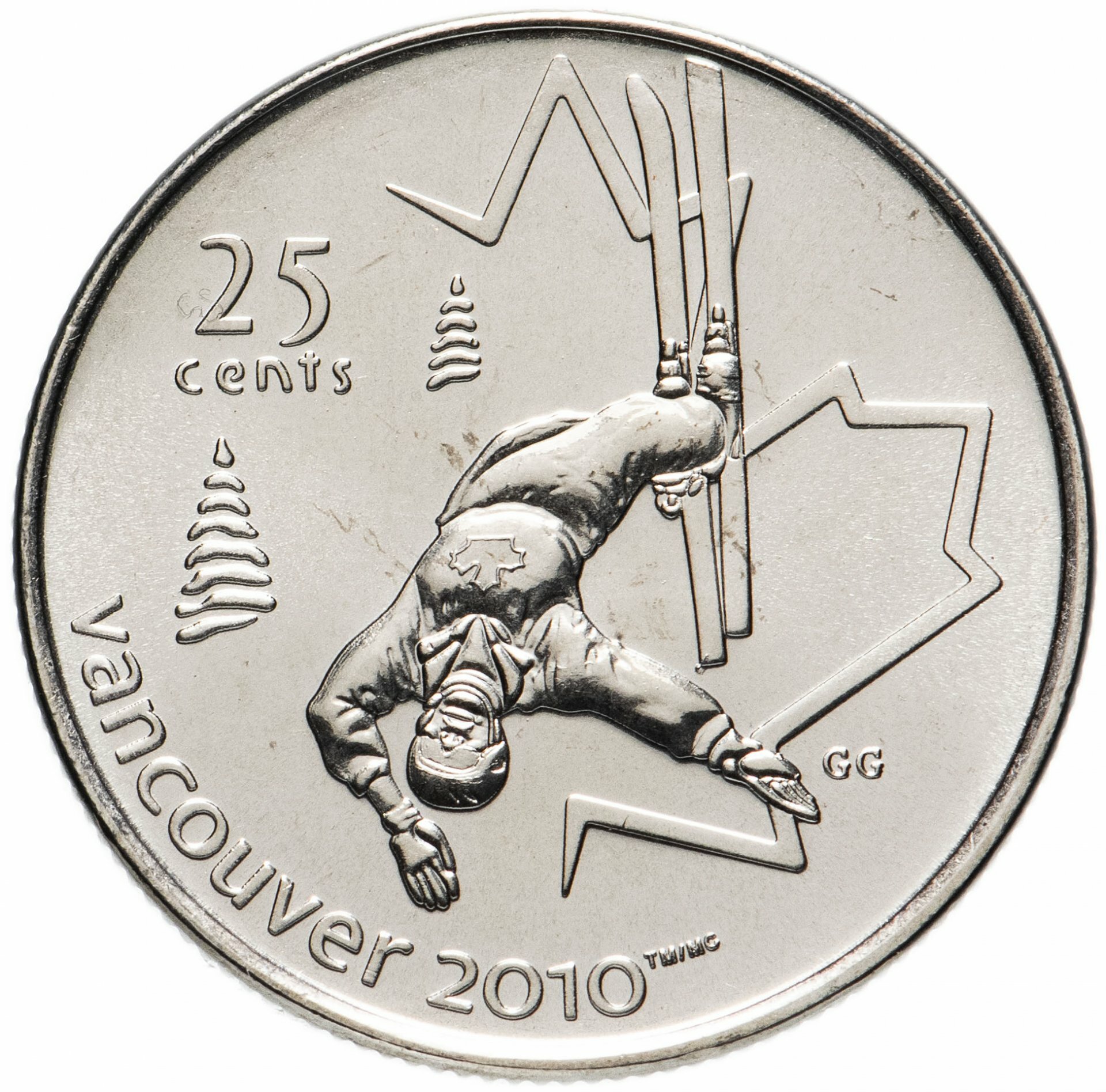 Канада 25 центов квотер, quarter dollar 2008 "XXI зимние Олимпийские Игры, Ванкувер 2010 - Фристайл", Сталь, в сохранности UNC