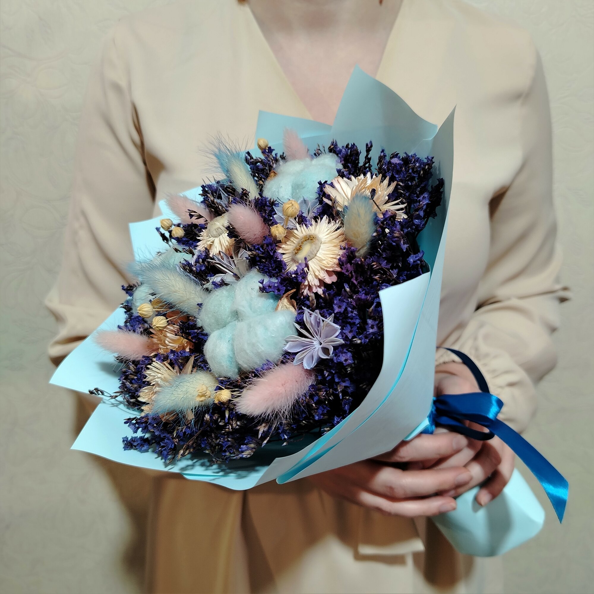 Букет Floral Accord "Голубой", сухоцветы, стабилизированные, 30 см x 20 см