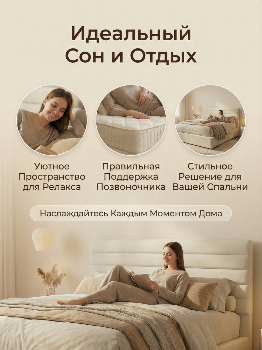 Кровать Safiya, ортопедическое основание, двуспальный, бежевая, 120 см x 200 см