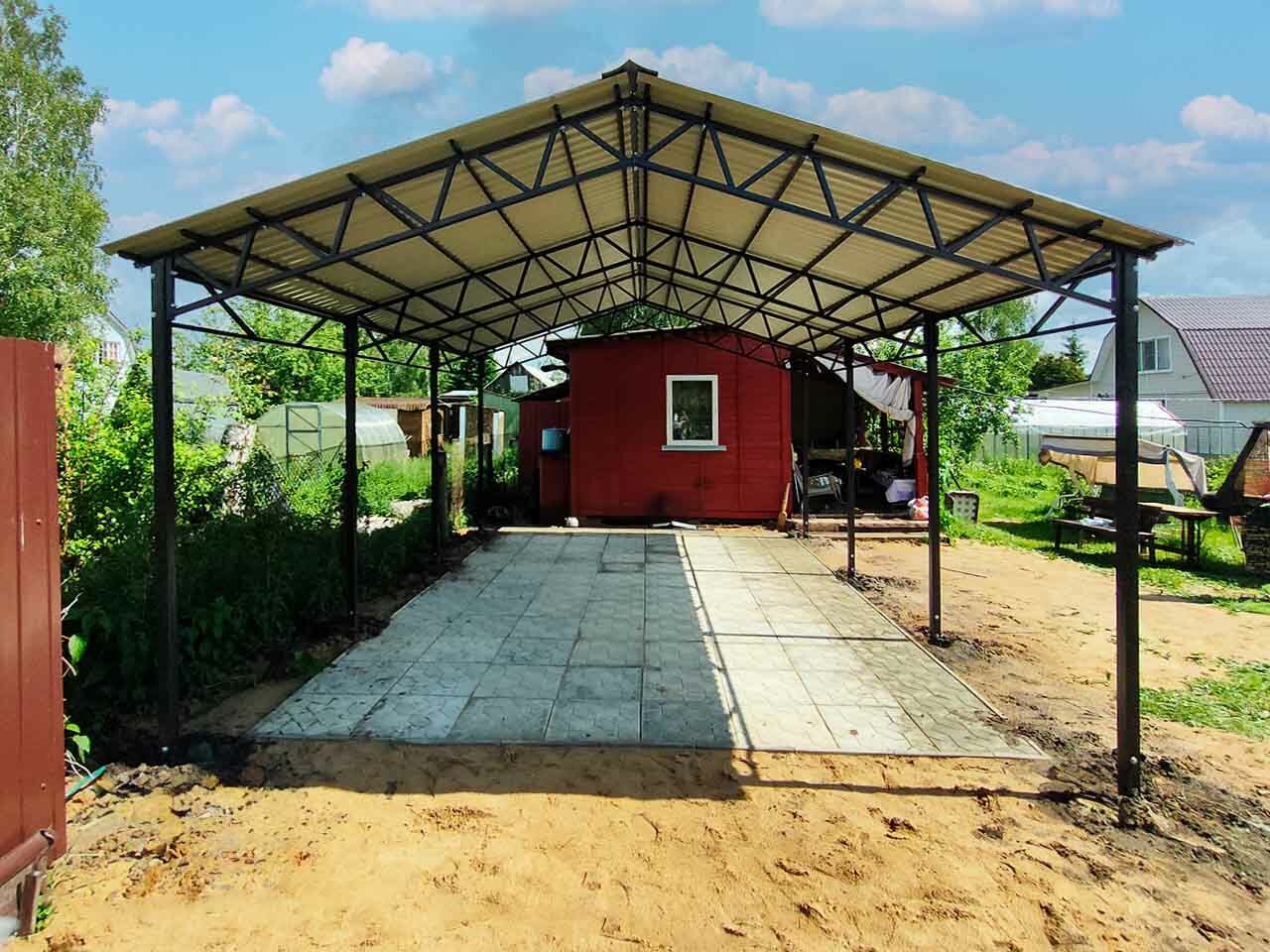 Навес сборный двускатный Комфорт+ 4,5x6, металл, профлист/поликарбонат