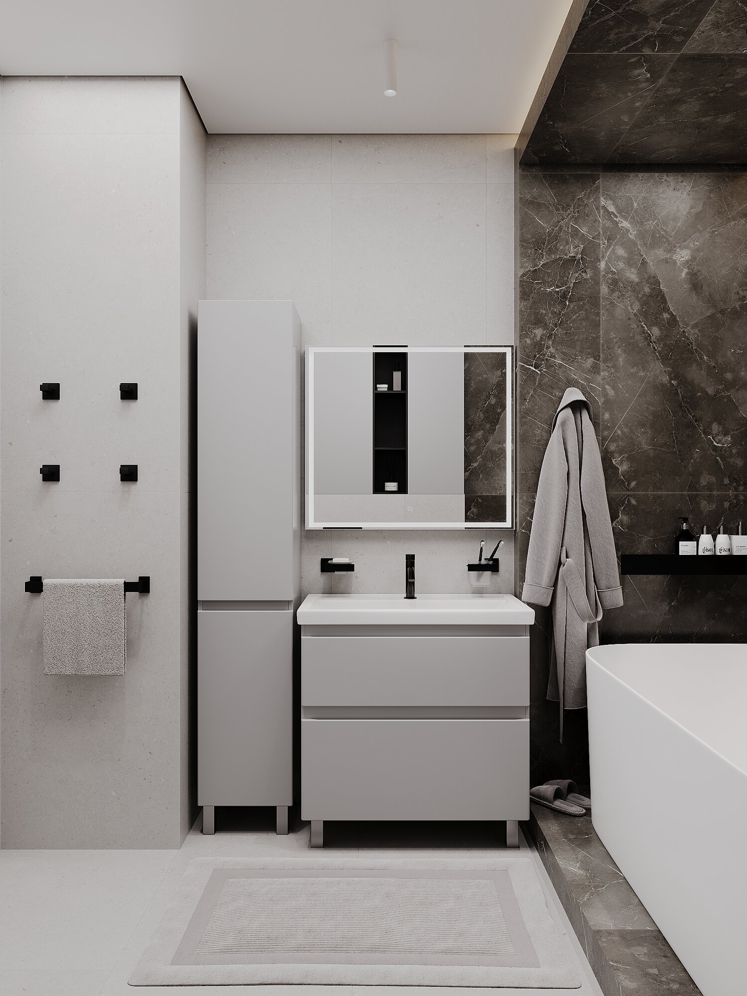 Тумба напольная SanStar Riana 80 с раковиной Фостер 80 (комплект) для ванной комнаты, Грей