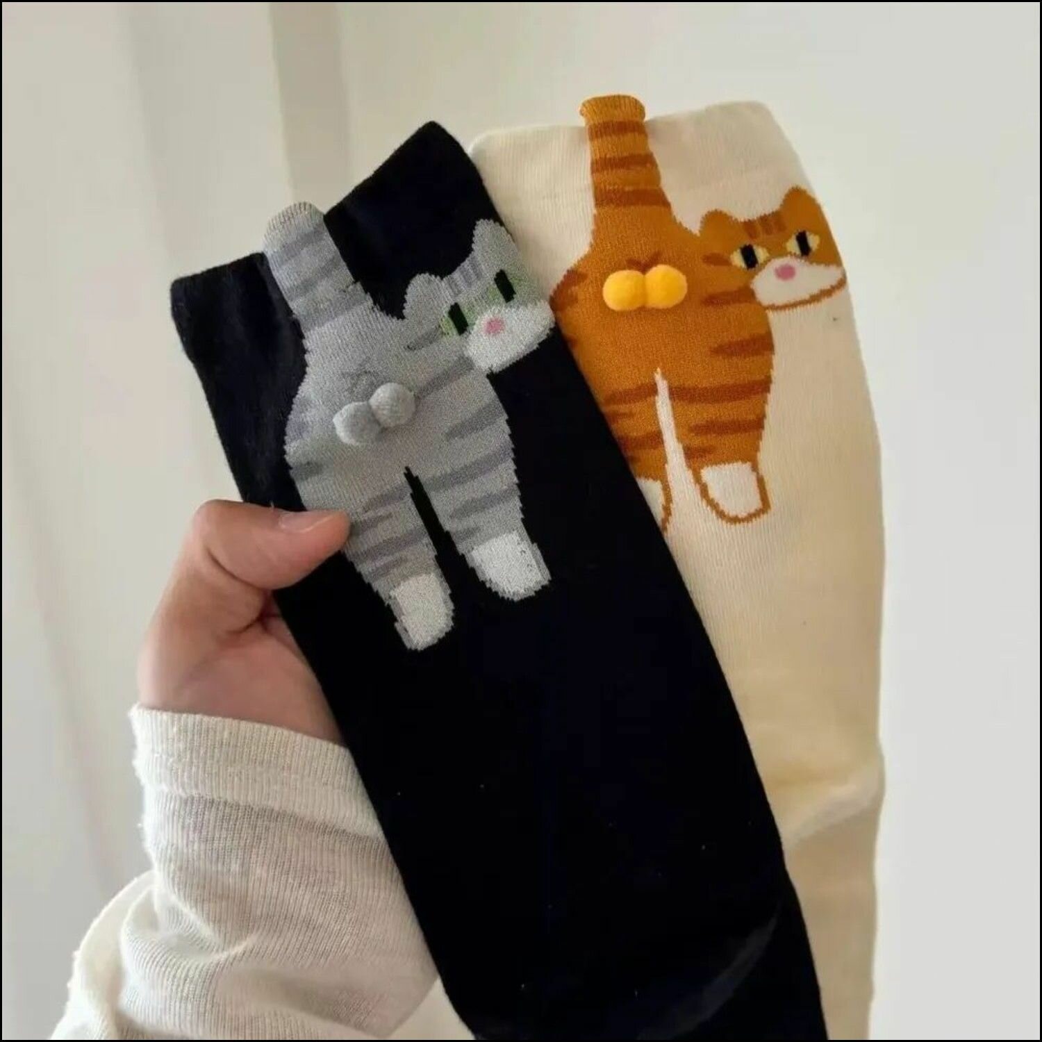 2 пары носков средней длины с 3D-принтом и рисунком кота/милые аксессуары для девочек, тонкая работа, не выцветают/подходят для разных сцен