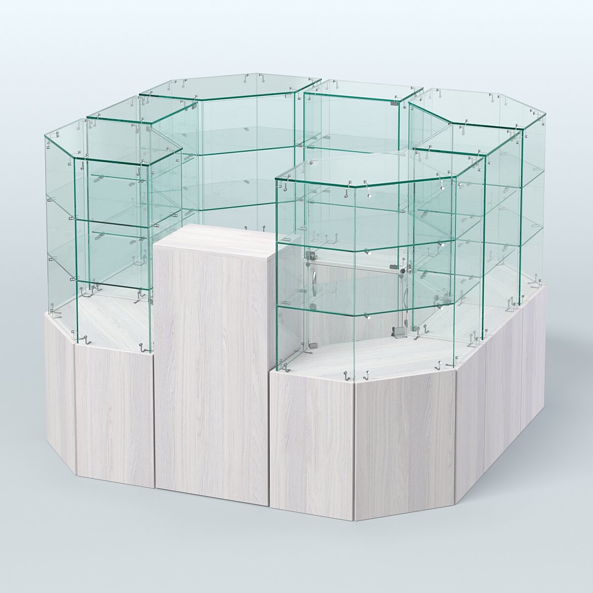 Стеклянный островок-павильон серии кольцо квадратный №5, Ясень Анкор светлый