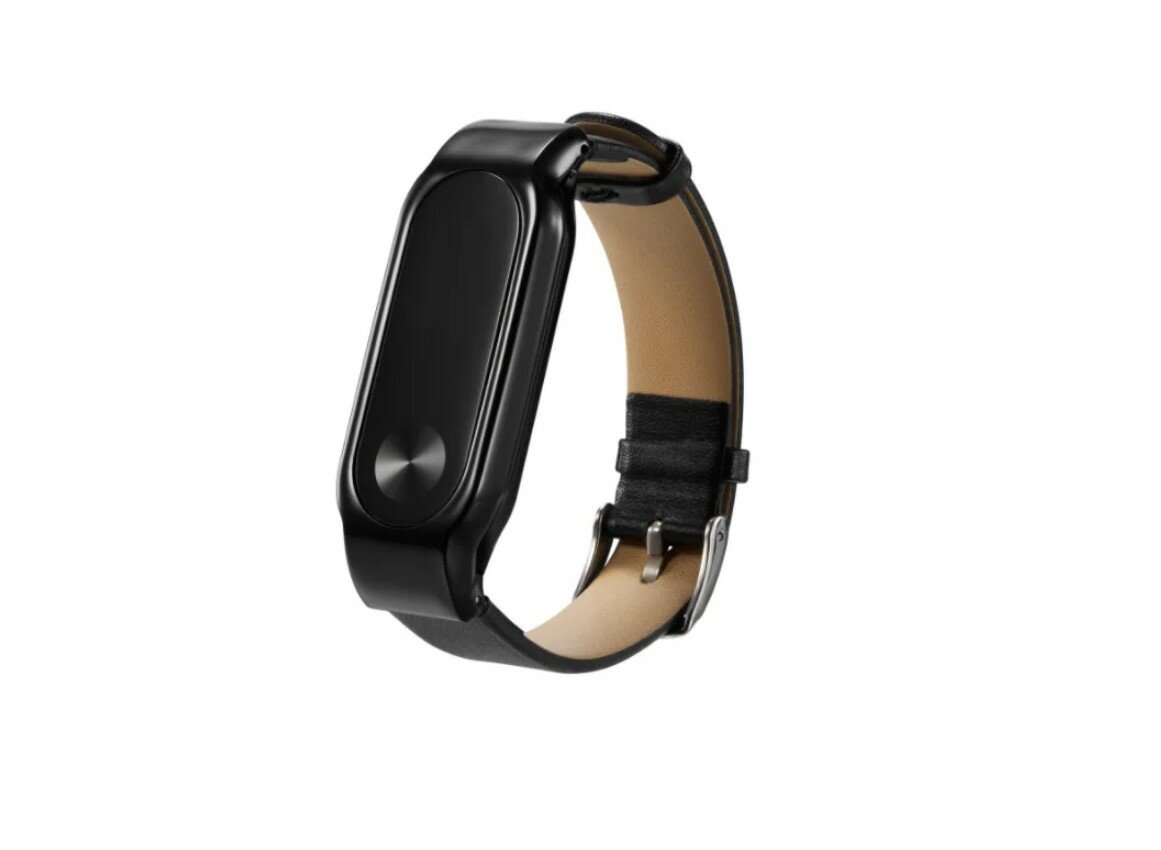 Кожаный сменный цветной ремешок MyPads из натуральной кожи для Xiaomi Mi Band 2 (Черный)
