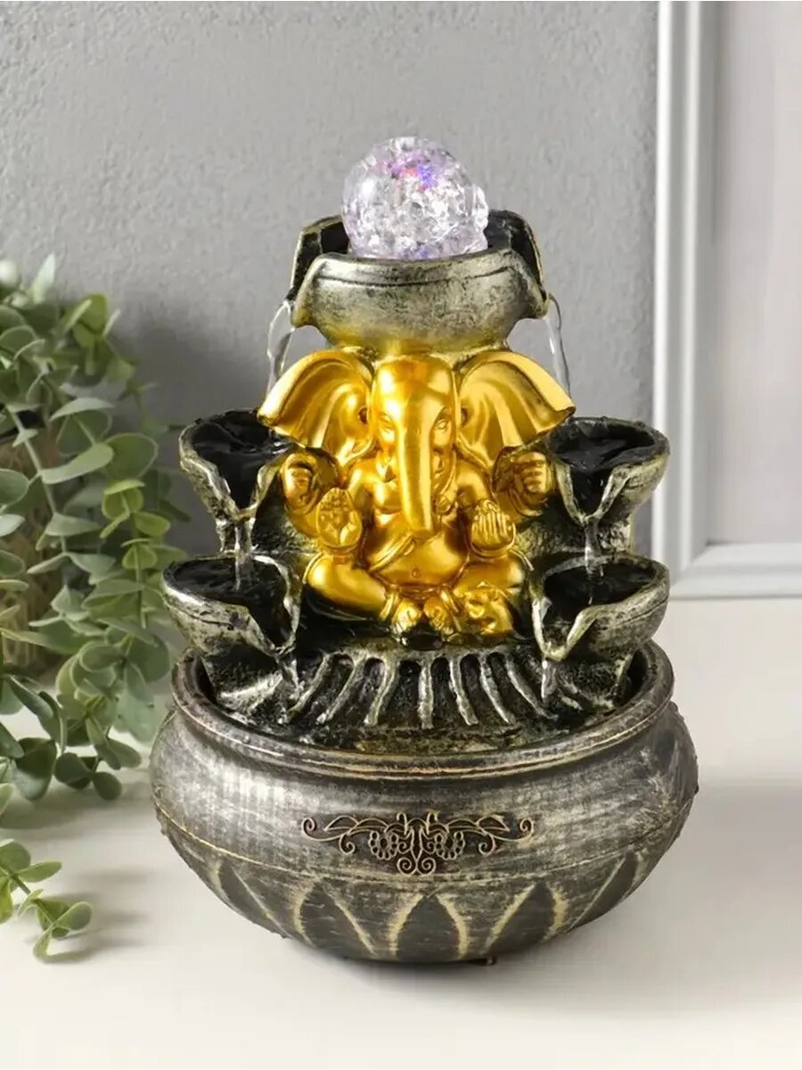 Настольный фонтан с подсветкой и изображением Ганеша