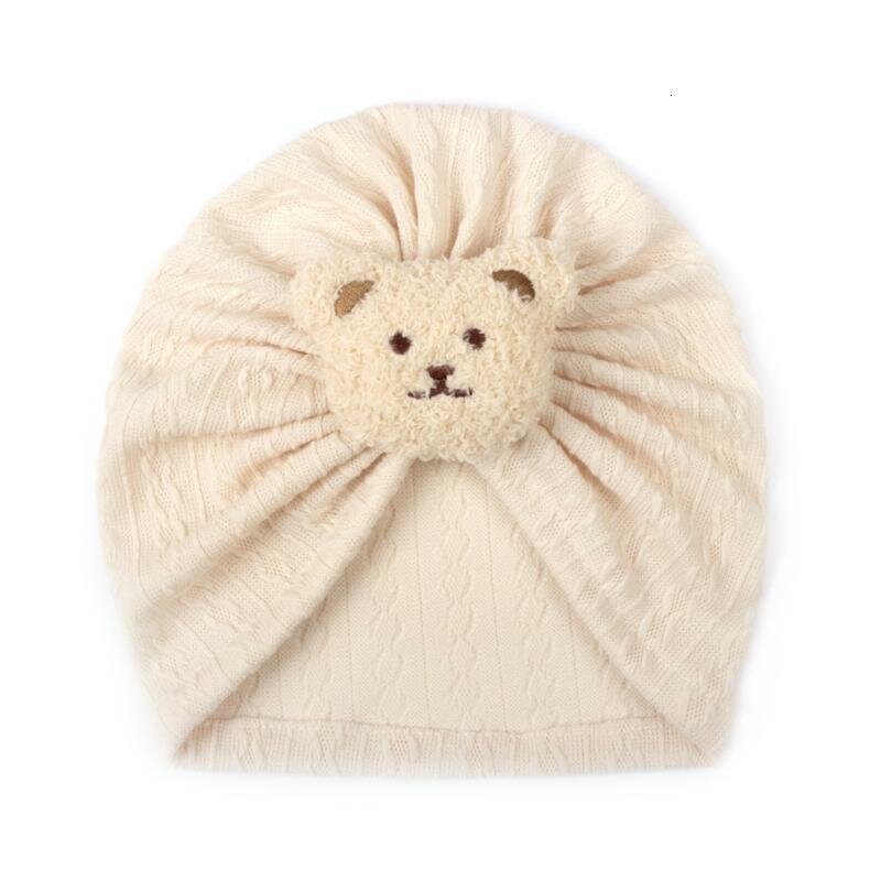Тюрбан-шапочка с мишкой для девочки, Бежевый