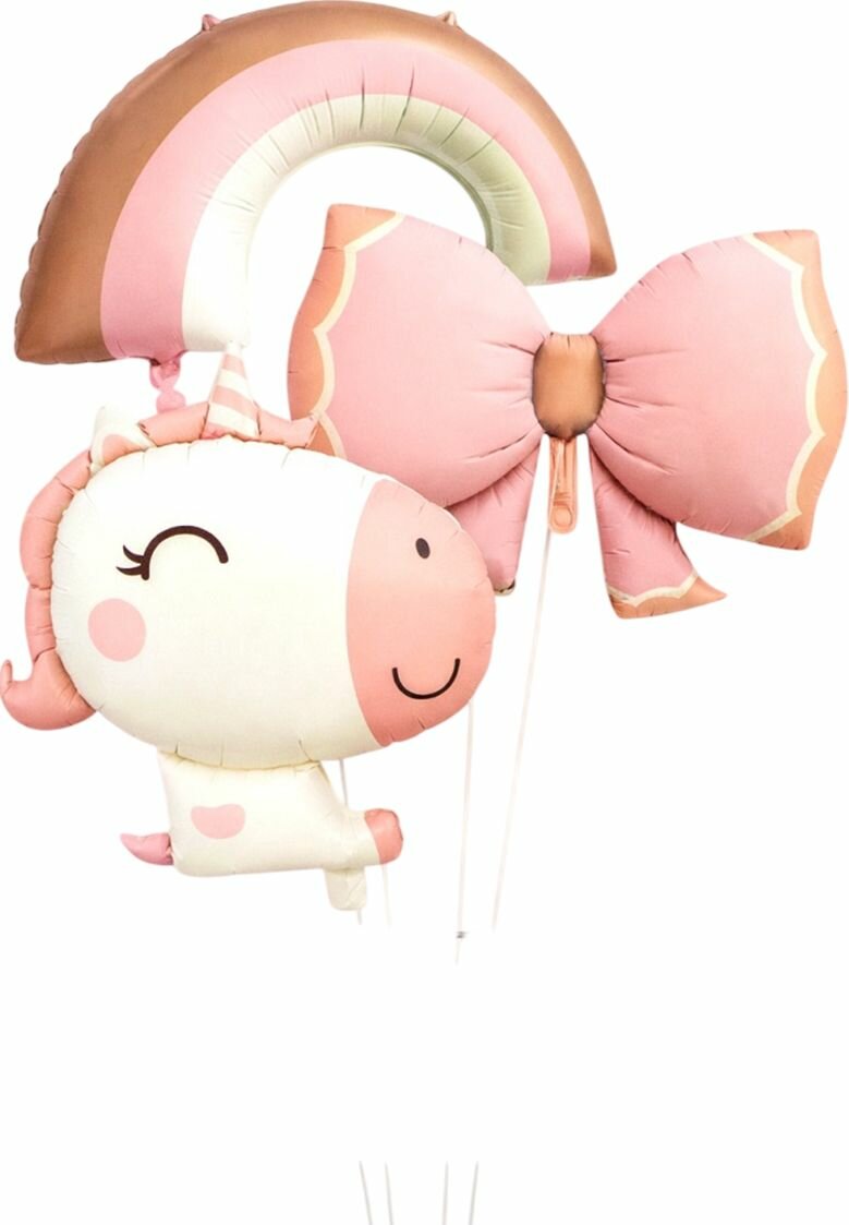 Воздушные фольгированные шары-фигуры "Милый единорог", шарики надувные воздухом из фольги, набор шаров воздушных для фотозоны 3 штуки, шары-букет фигурные для праздника и дня рождения