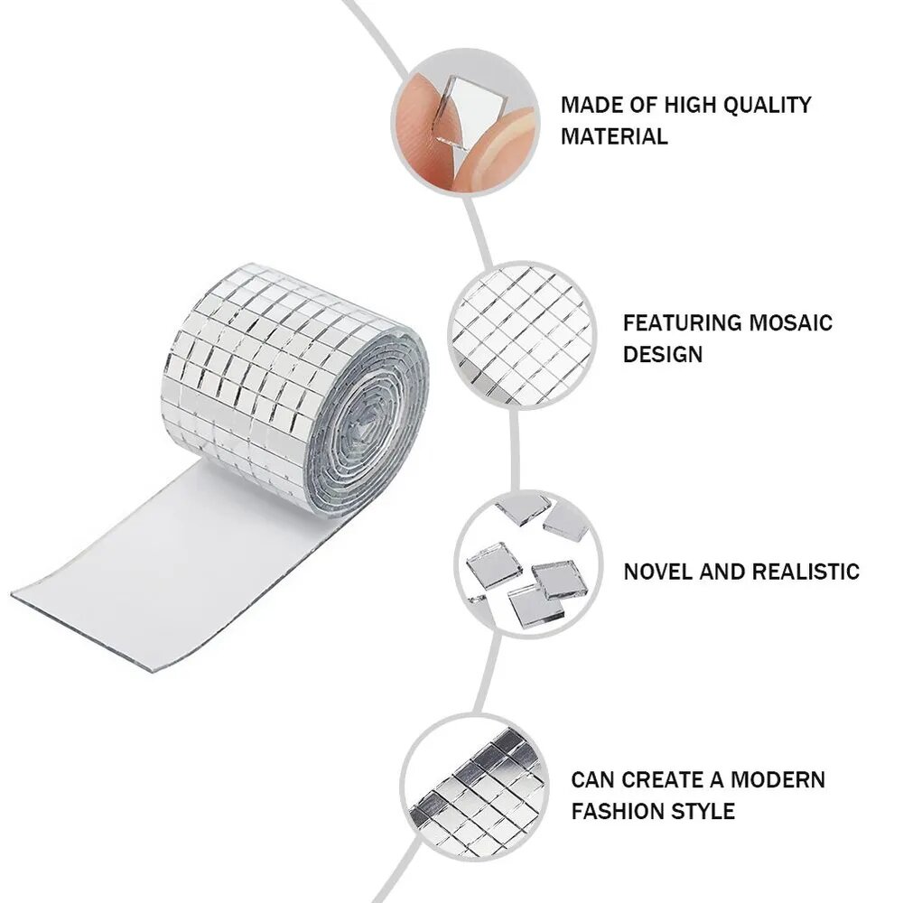 Клеящиеся мозаичные зеркальные наклейки из стекловолокна серебристого цвета для декора стен