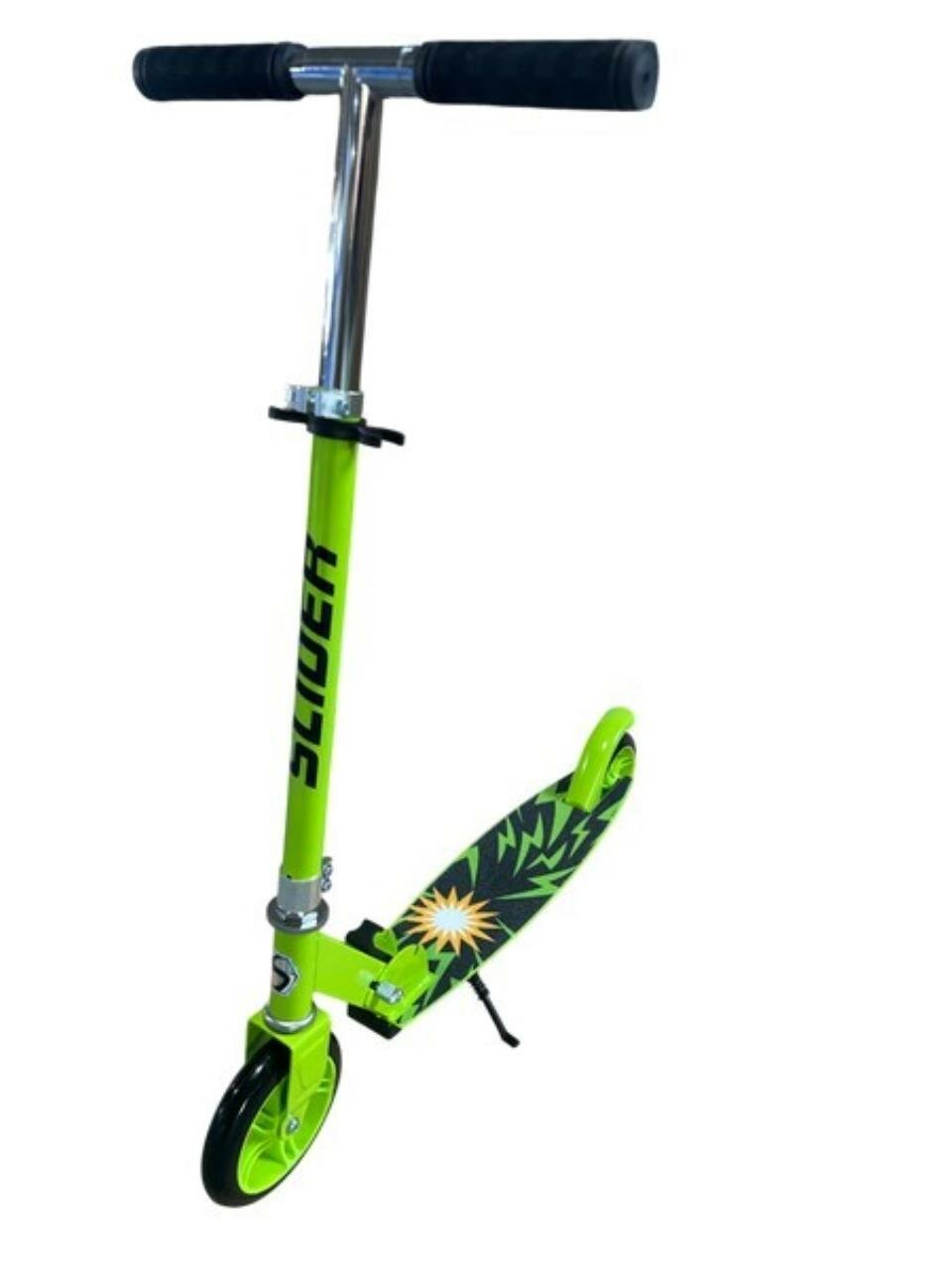 Самокат двухколесный Slider складной, колеса PU, размер: 76x34x67-87 см, цвет зелёный