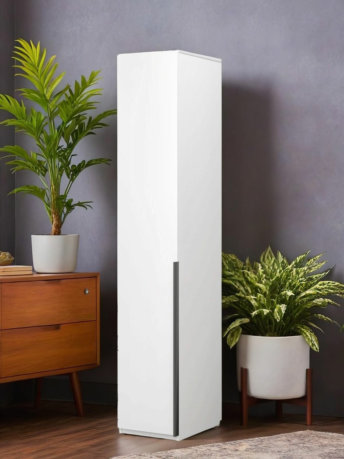 Распашной шкаф-пенал для одежды и хранения вещей Чарли 5.1 левый с полками, 40х55х220.5 см, белое сияние