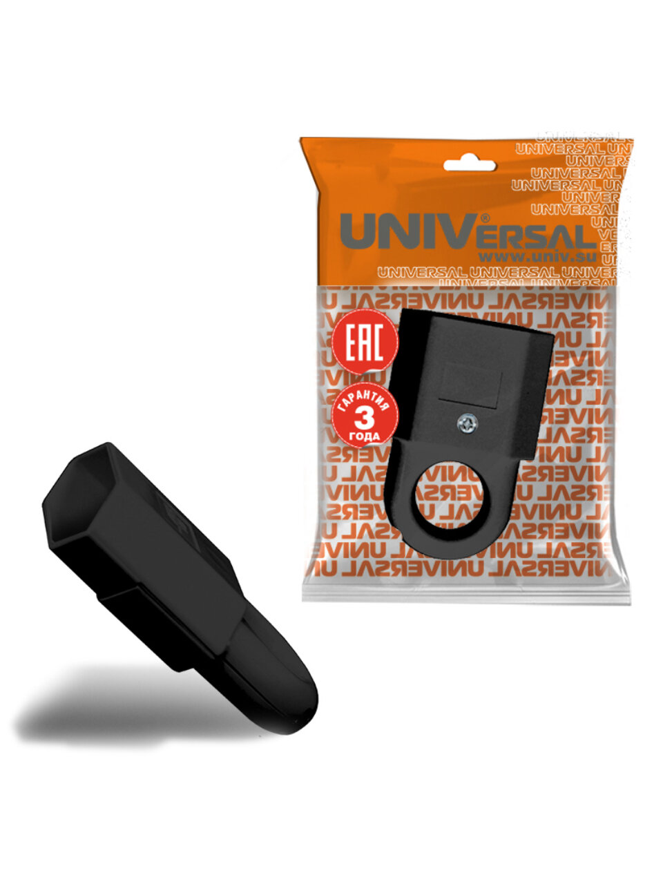 Штепсельное гнездо UNIVersal А1040, 6 А, 250 В, черное, с ушком, еврослот, электрика для сборки удлинителя