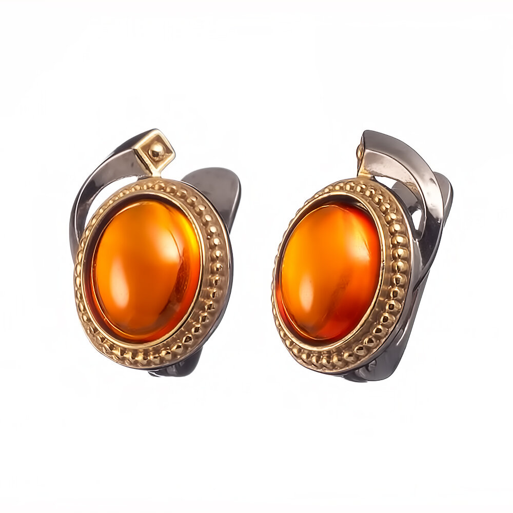 Серьги, серебро, 925 проба, янтарь