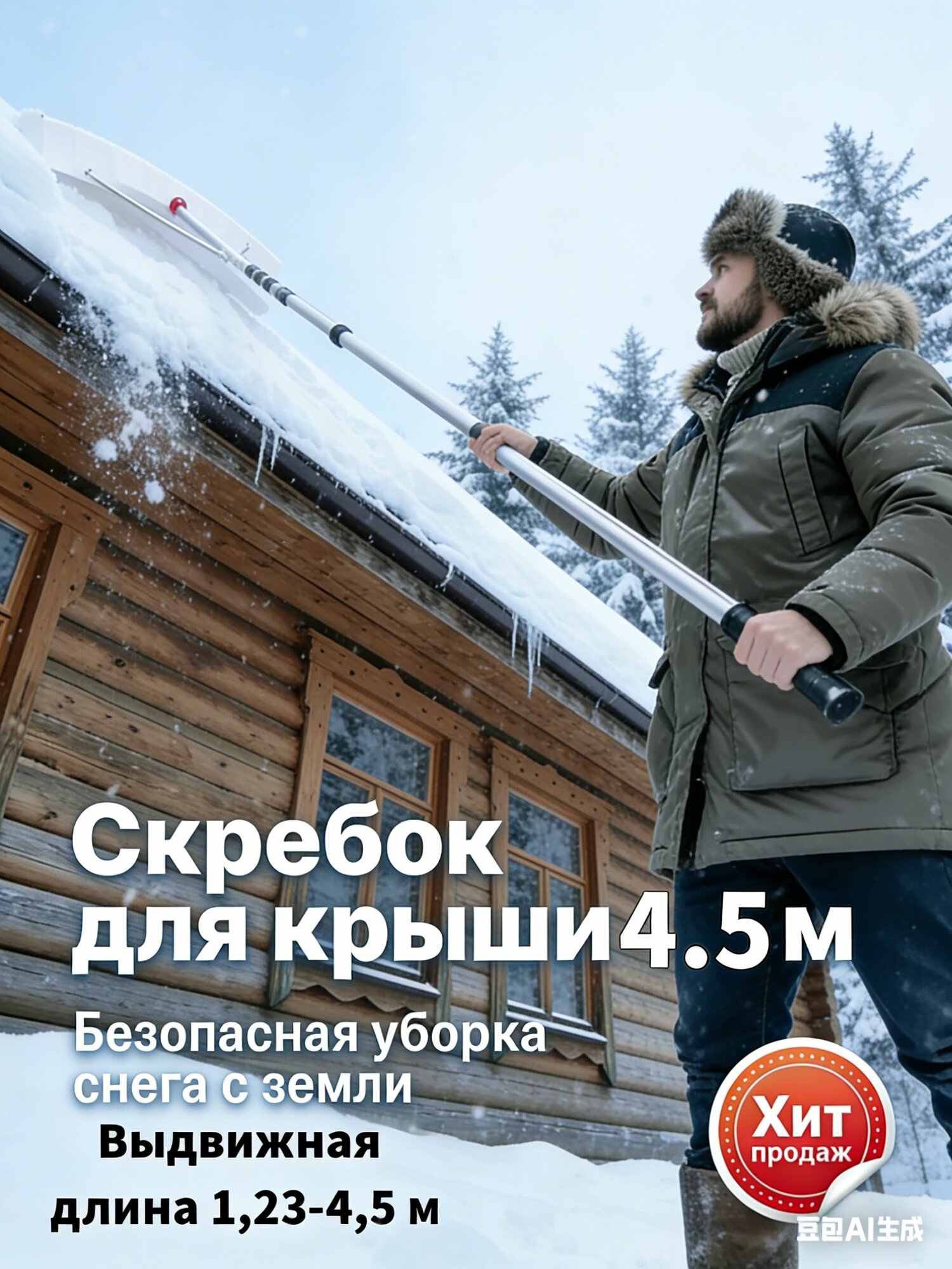 Алюминиевые грабли премиум для очистки крыш от снега, регулируемые от 123до 400 см