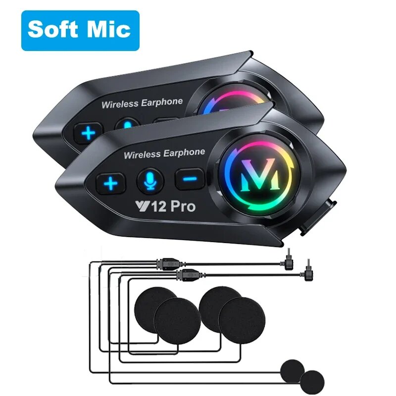 Мотогарнитура Bluetooth Y12 Pro с микрофоном, 2шт
