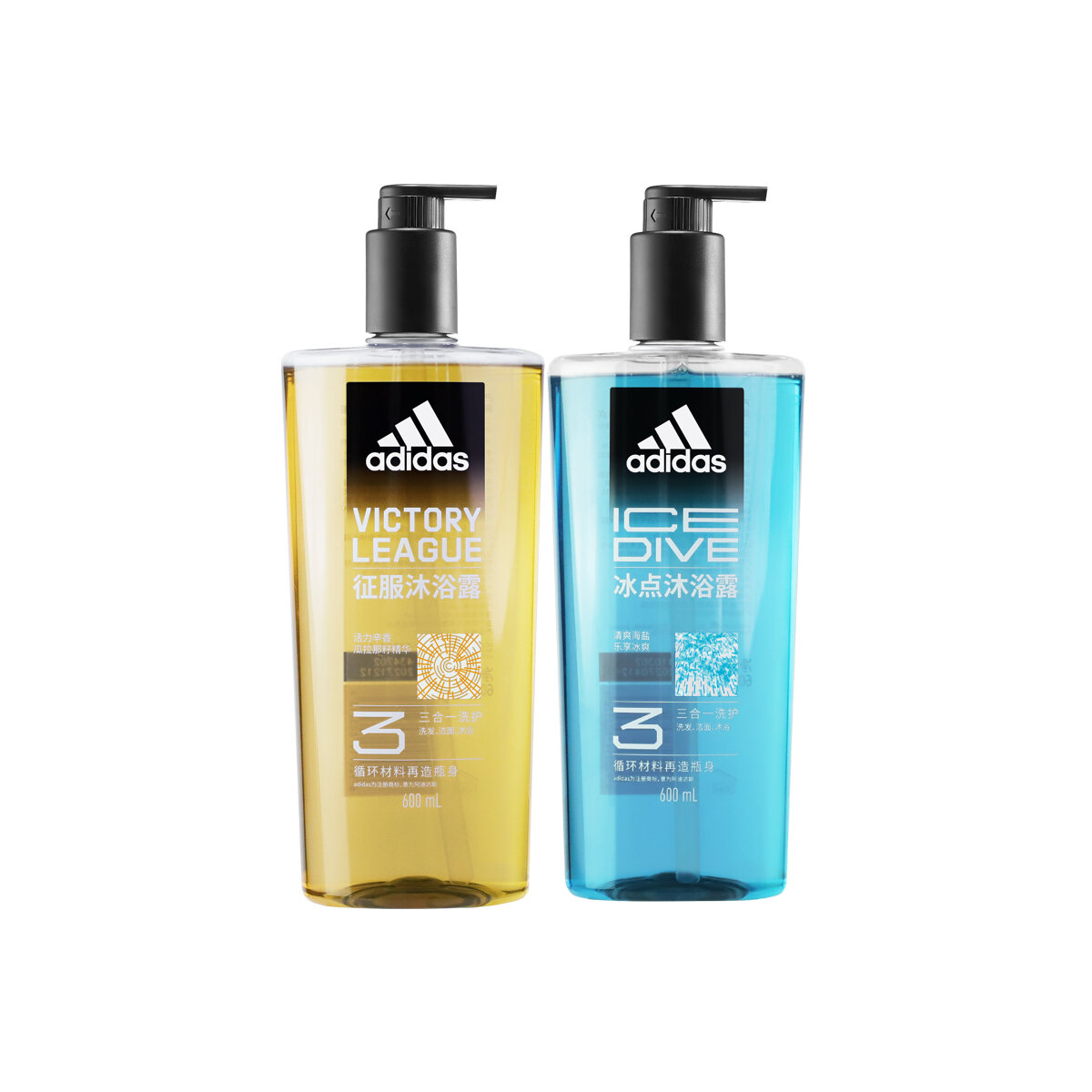 Гель для душа мужской Adidas Dynamic Pulse / After Sport, 600 мл, Two-Piece Set: Conquer Shower Gel 600ml+Frost Point Shower Gel 600ml