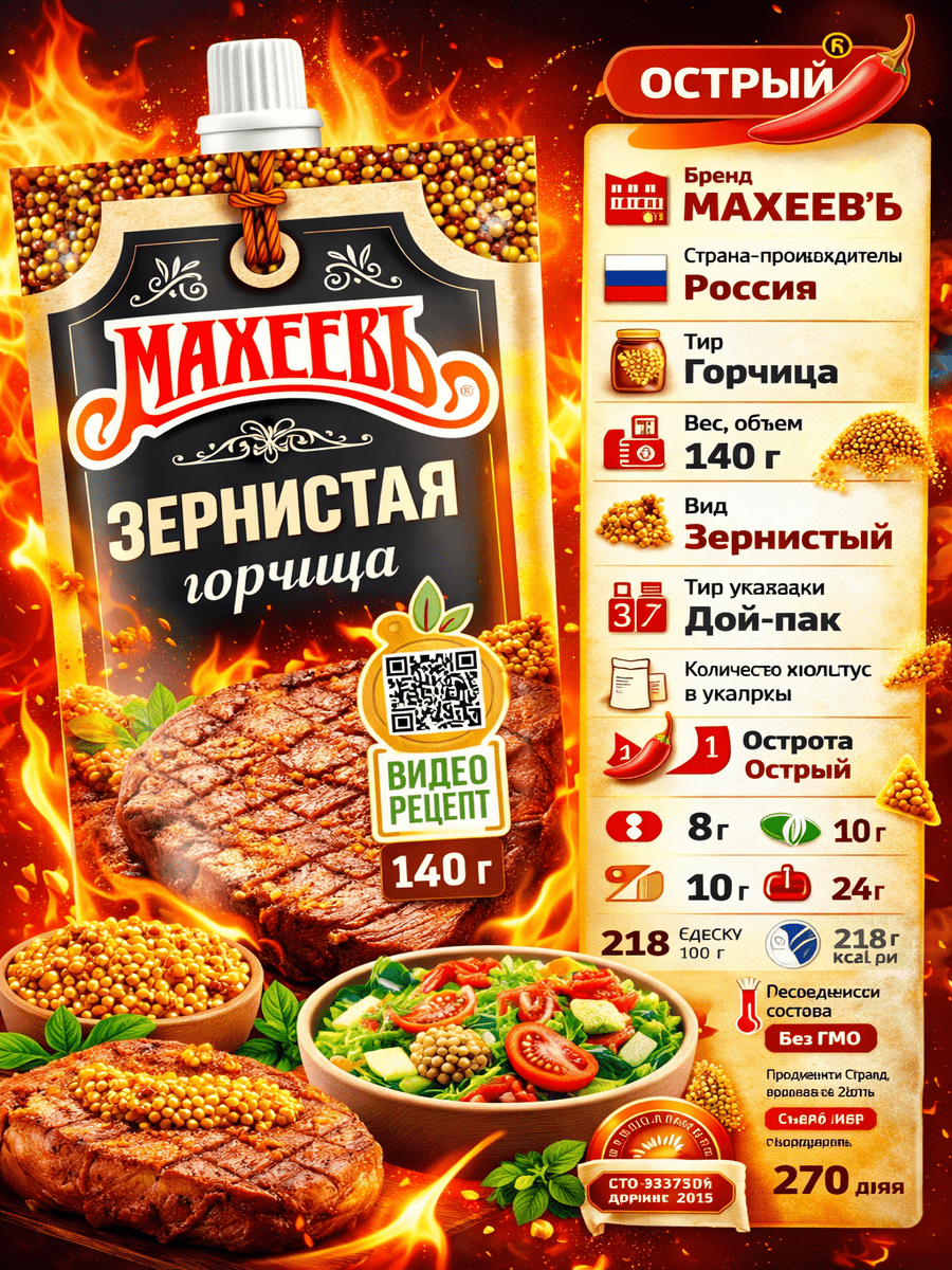 Горчица Махеевъ Зернистая 140 г x 2 упаковки
