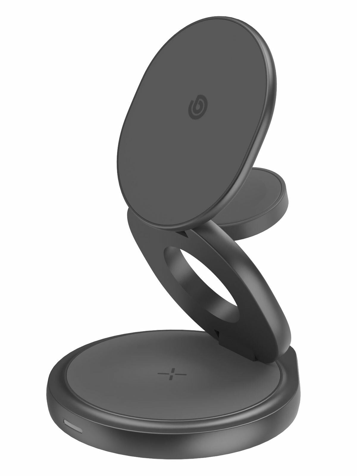 Беспроводная складная зарядная док-станция EnergEA Bazic GoMag GYRE 3-in-1 15W для одновременной зарядки Apple Watch, iPhone, AirPods, в комплекте кабель USB-C 100 см, серая