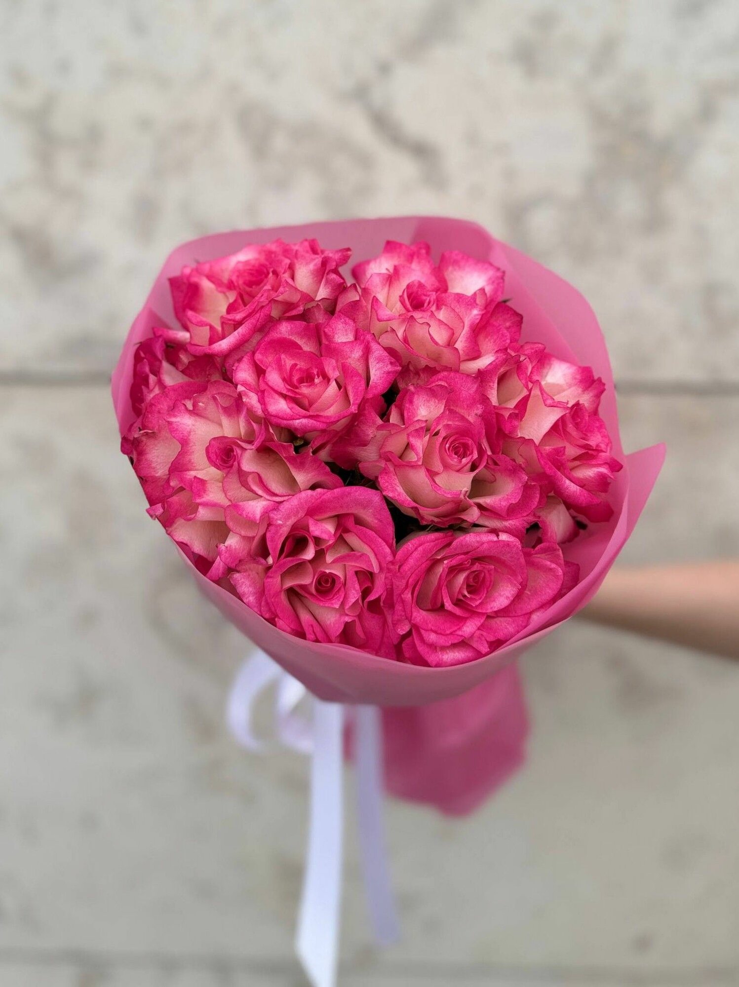 Букет цветов / Decoriflora / Монобукет из Роз, цвет Розовый, 9 шт — фото 1